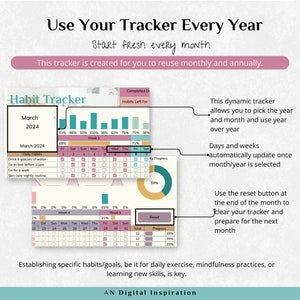 Google Sheets Monthly Habit Tracker Gift for College Student Goal ...