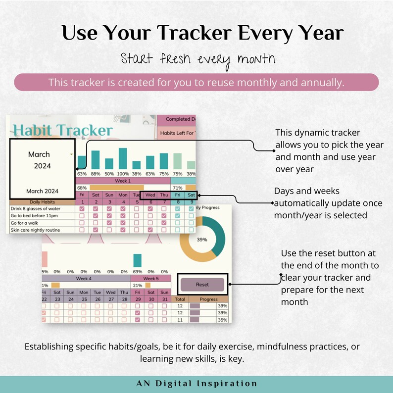 Google Sheets Monthly Habit Tracker Gift for College Student Goal ...