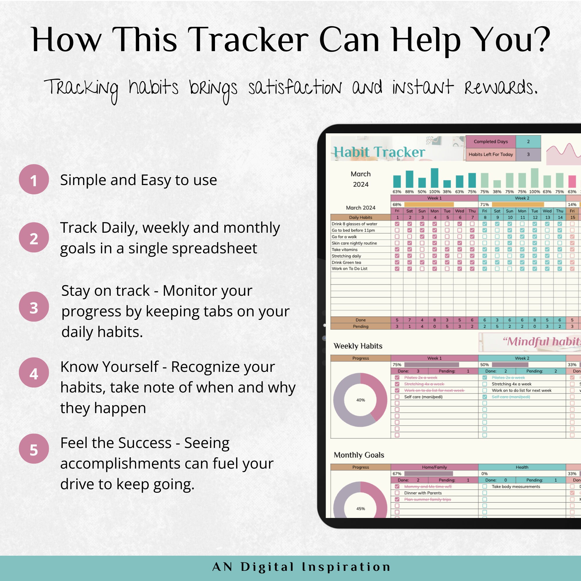 Google Sheets Monthly Habit Tracker Gift for College Student Goal ...