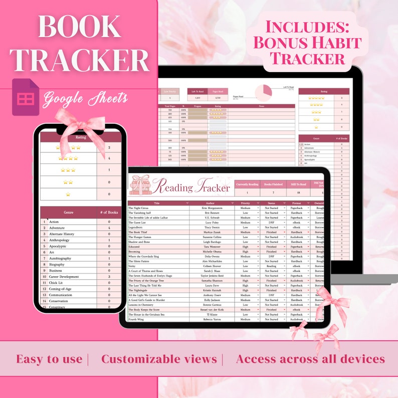 Digital Reading Tracker: Book Journal Spreadsheet (digital Download) - Etsy