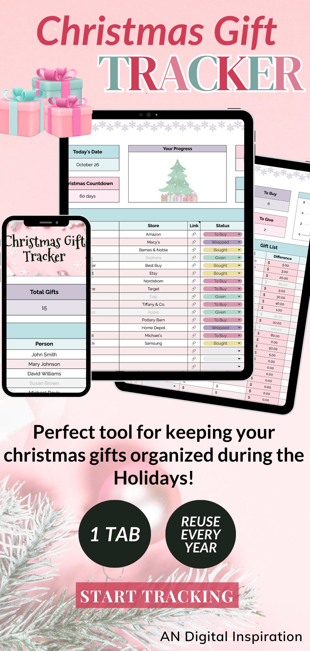 Christmas Gift Tracker Holiday Planner Digital Download Gift Organizer ...