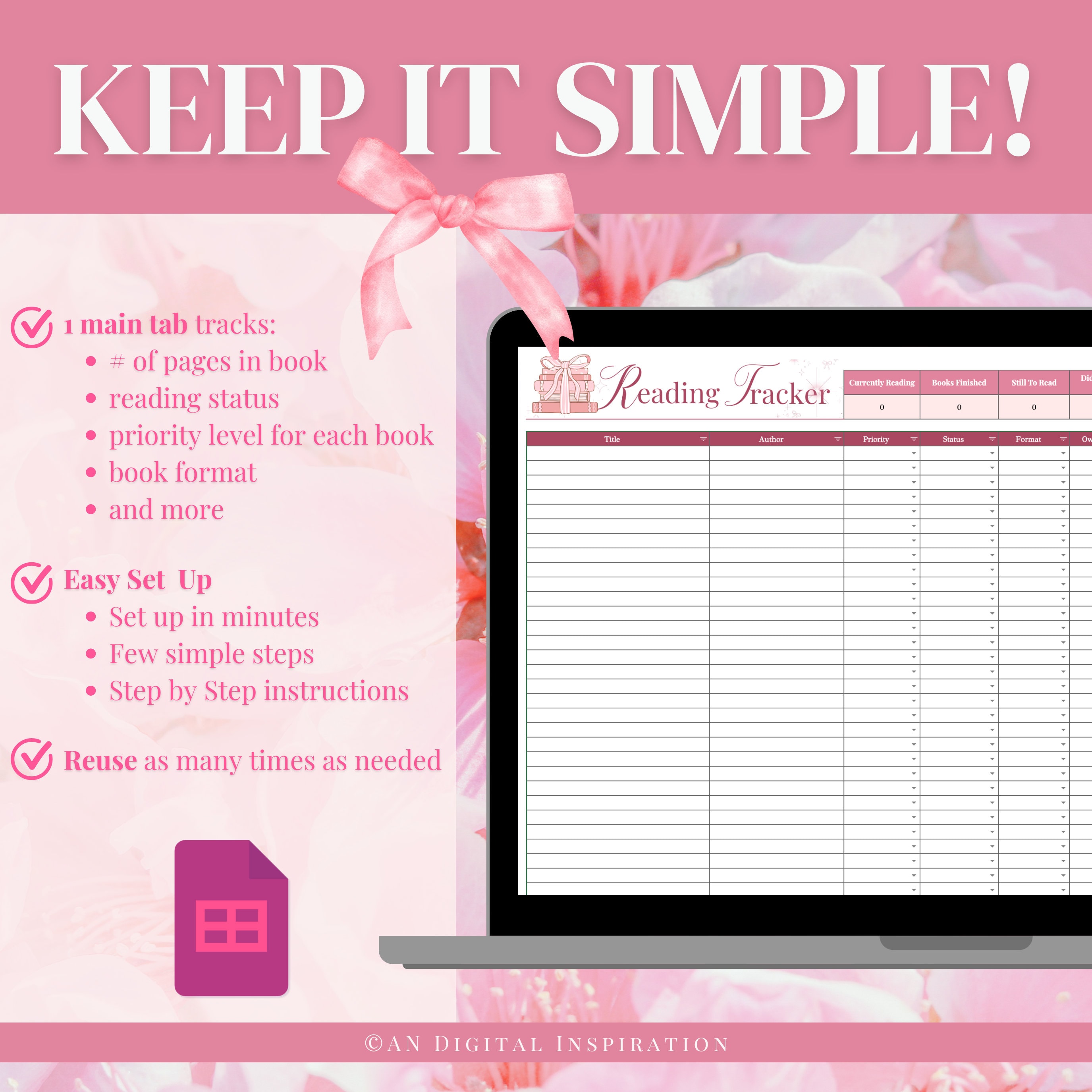 Digital Reading Tracker: Google Sheets Spreadsheet (digital Download ...