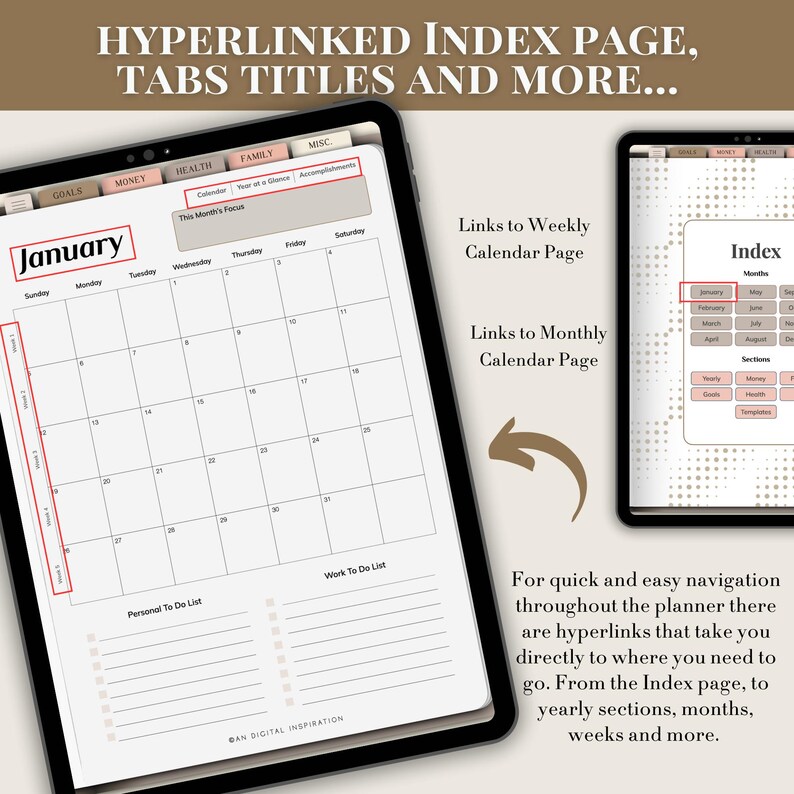 2025 Digital Planner Hyperlinked Goal Finance Health Wellness Monthly Weekly Tracker With Annual ...