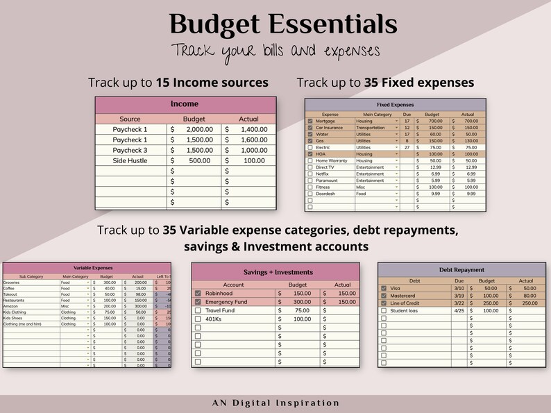 Income Expense Spreadsheet Monthly Planner Google Sheet Template for ...