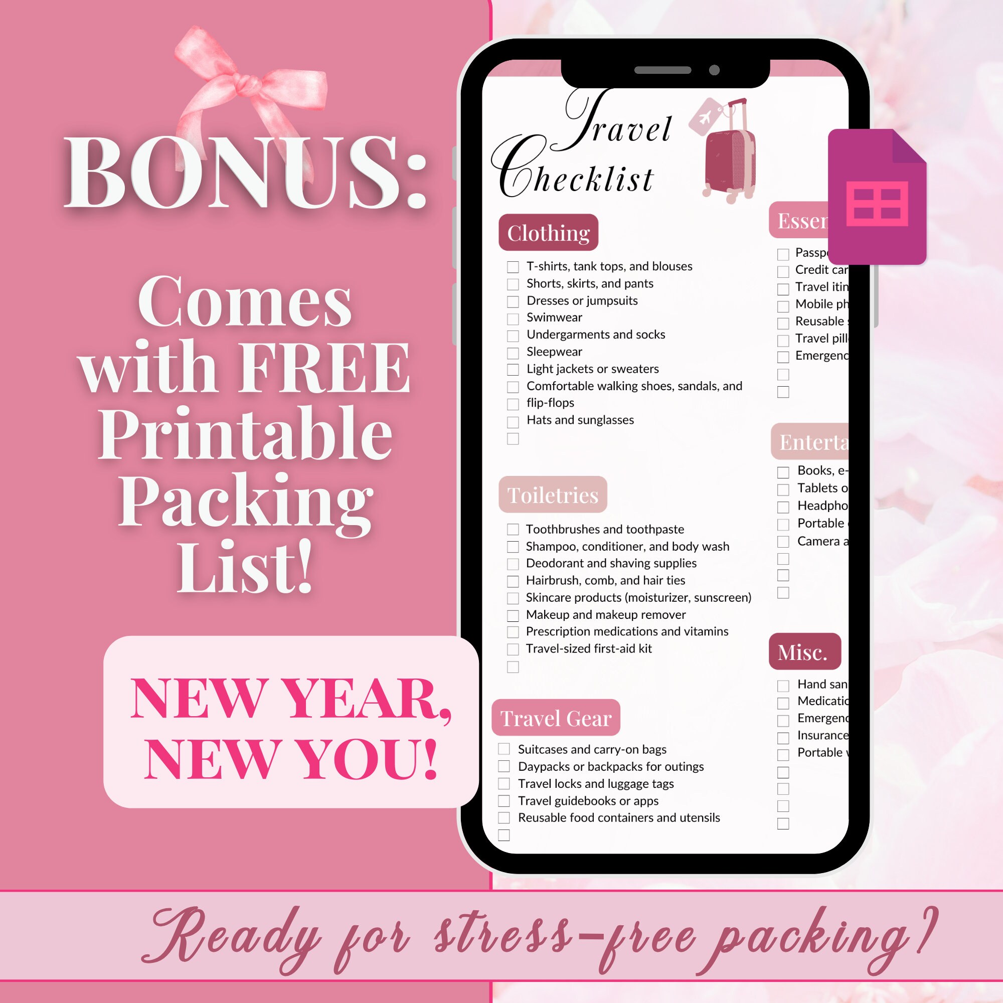 Road Trip Floral Digital Packing List for Family Vacation Editable ...