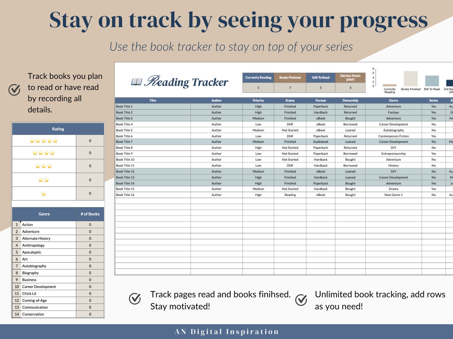 Reading Log Tracker Digital Download TBR Google Sheet Book Tracker ...