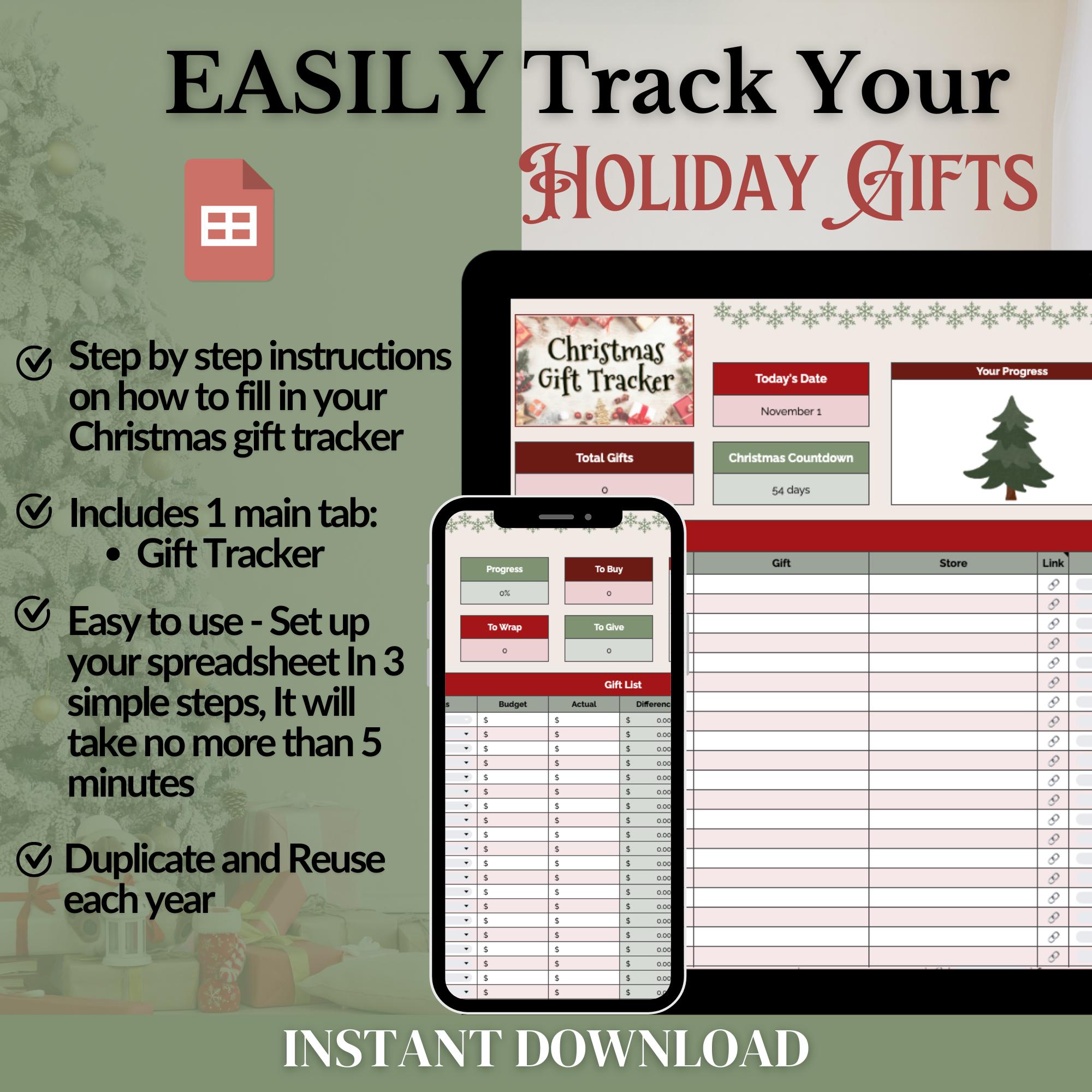 Green Holiday Gift Google Spreadsheet Budget Planner Christmas Gift ...