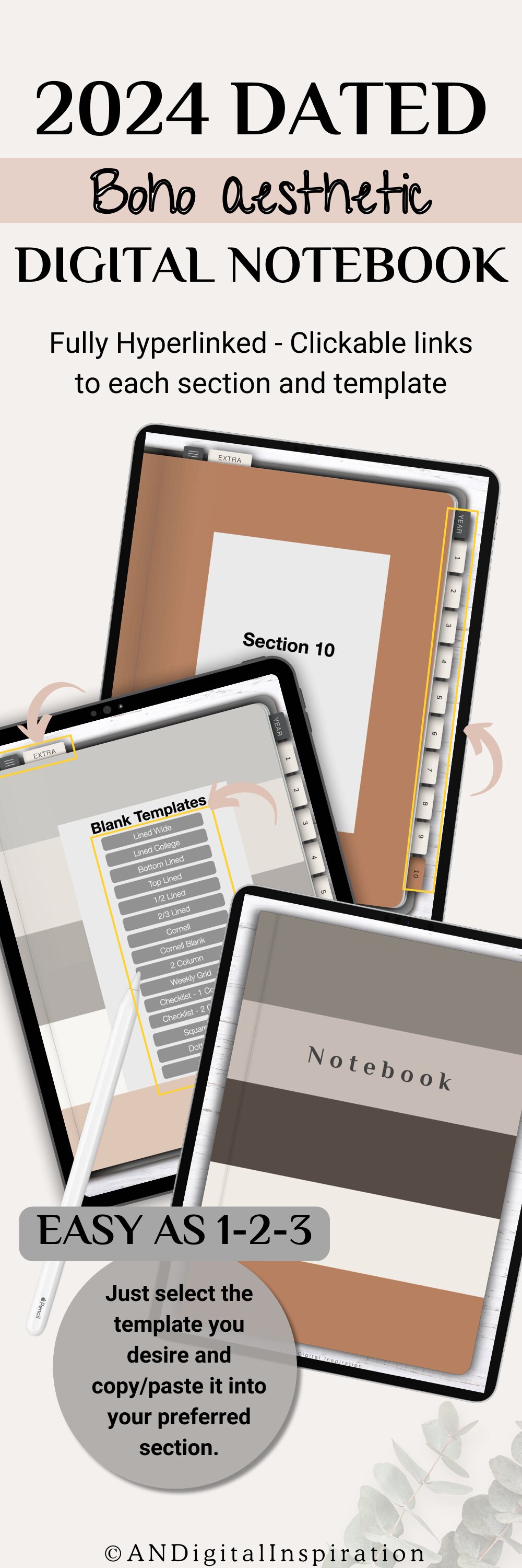 10 Tab Minimalist Digital Notebook Goodnotes Digital Subject Notebook ...