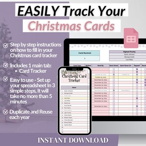 Christmas Card Tracker Digital Holiday Organizer Mailing List Manager ...