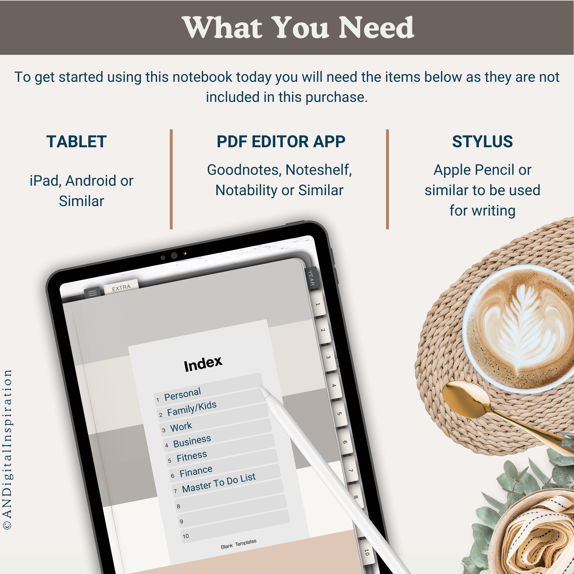 10 Tab Minimalist Digital Notebook Goodnotes Digital Subject Notebook ...