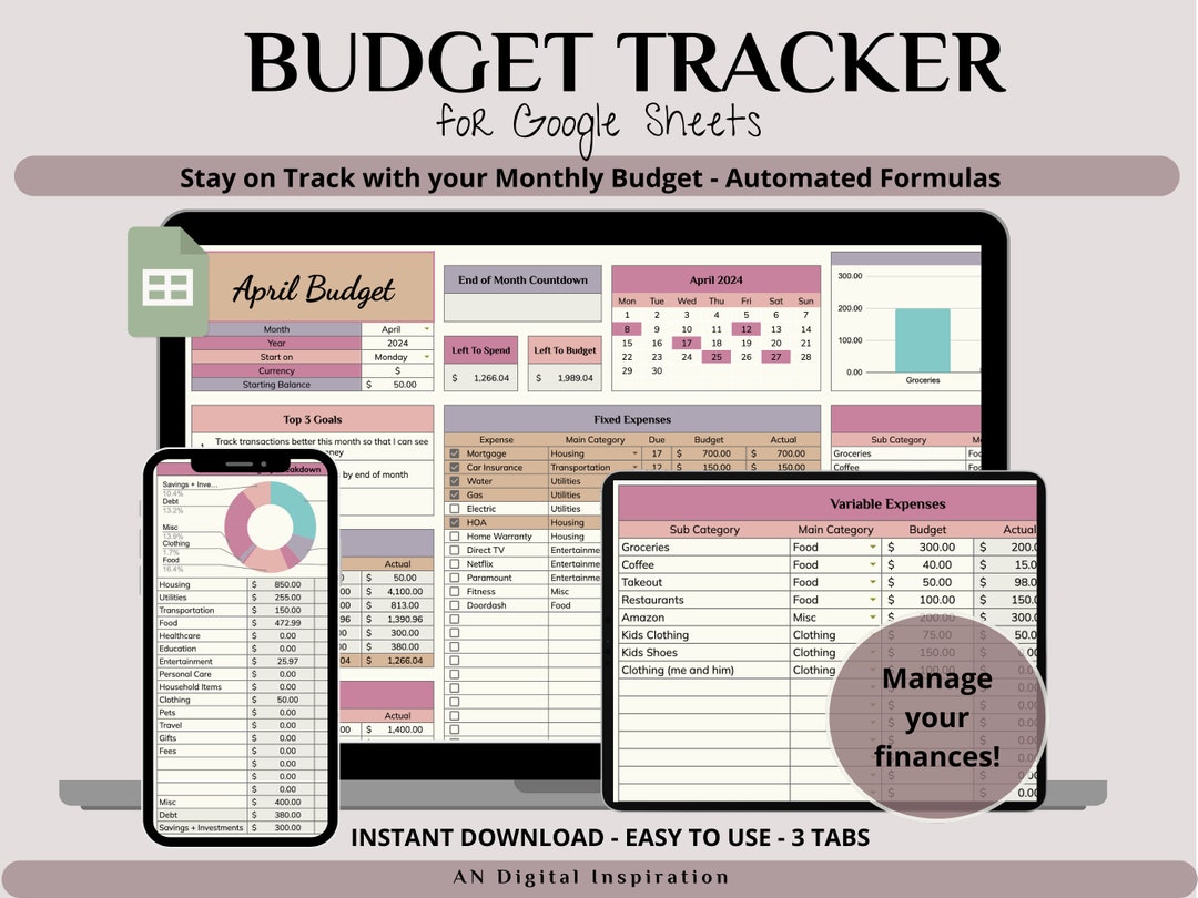 Income Expense Spreadsheet Monthly Planner Google Sheet Template for ...