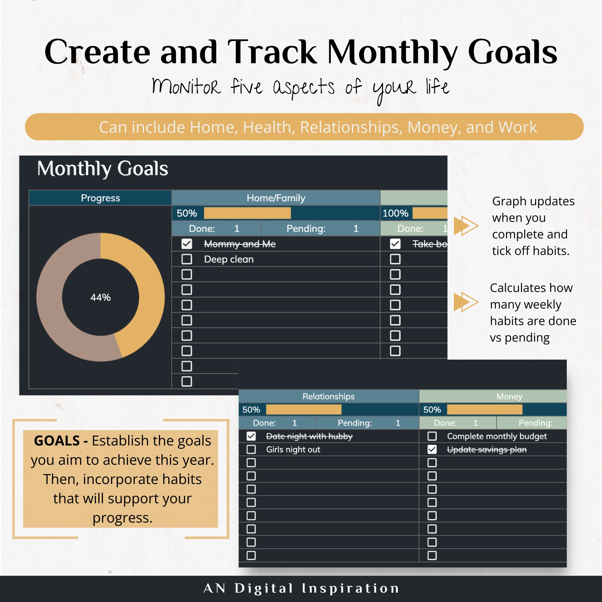Dark Mode Habit Tracker Google Sheet Template for Men Planner Routine ...