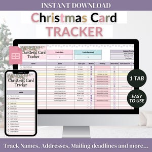 Christmas Card Tracker Digital Holiday Organizer Mailing List Manager ...