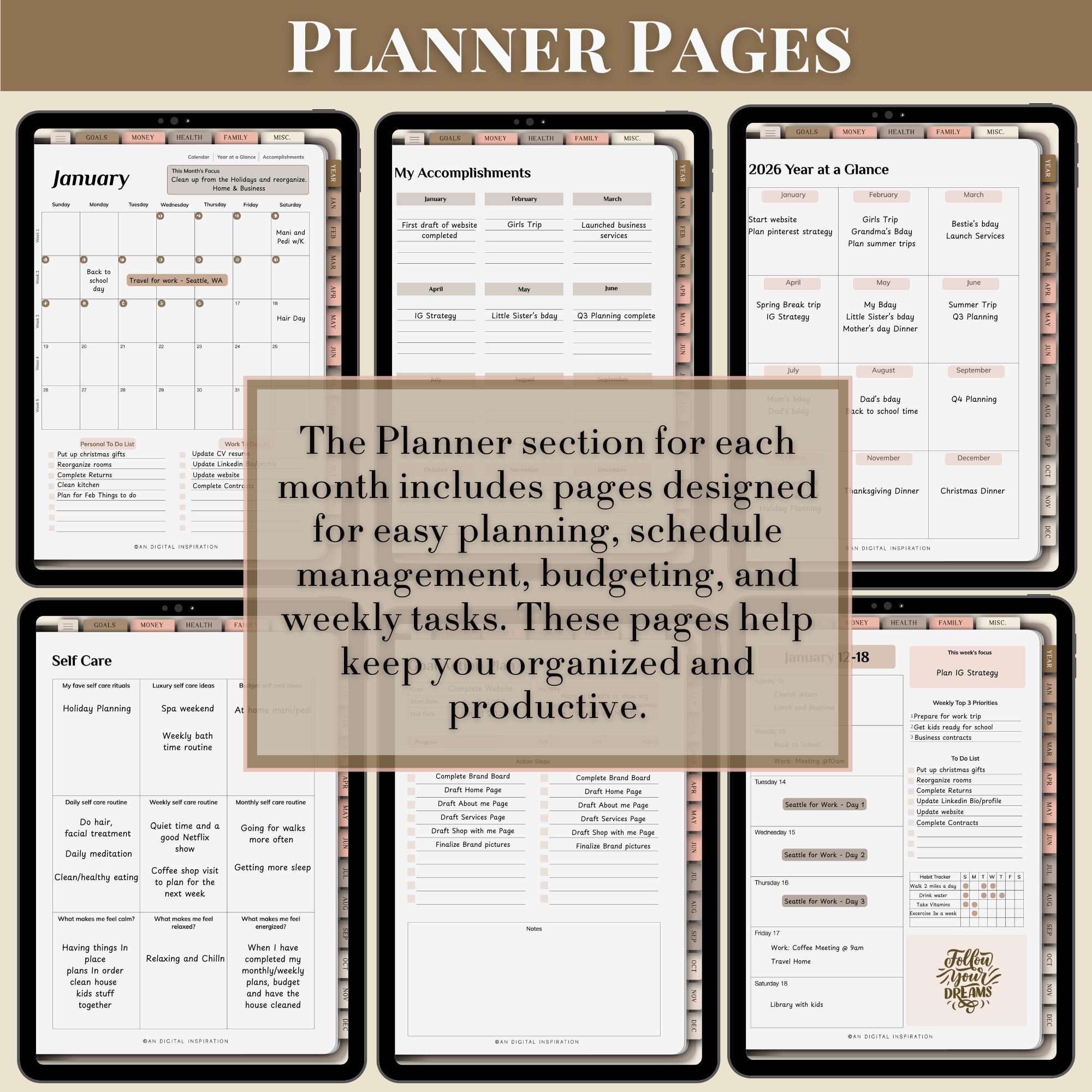 2025 Digital Planner Hyperlinked Goal Finance Health Wellness Monthly ...
