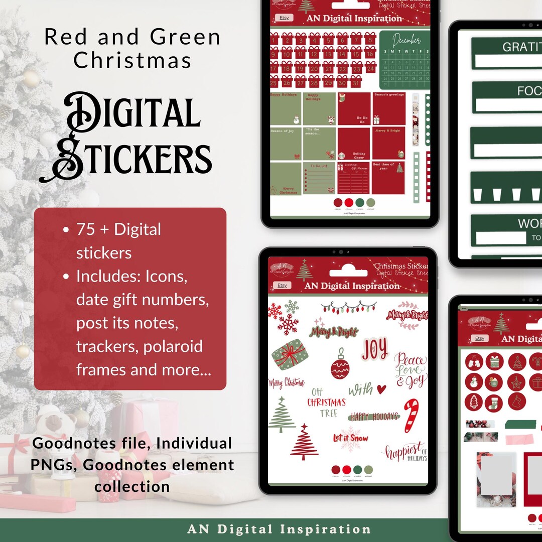 Digital Christmas Sticker Pack Holiday Planner Sticky Note Digital ...