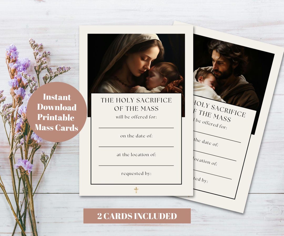Holy Family Mass Card Set: Catholic Sympathy Prayer Cards (digital ...