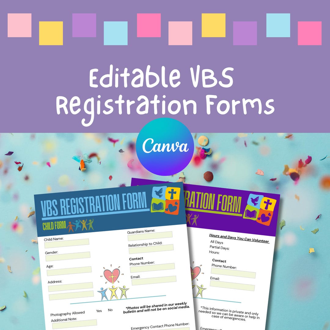 Editable VBS Registration Form Pack: Child & Volunteer Sign up (canva ...