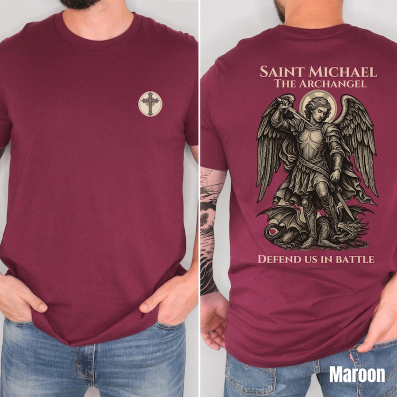 Saint Michael Archangel Shirt, Catholic Warrior Tee, Defend Us in ...