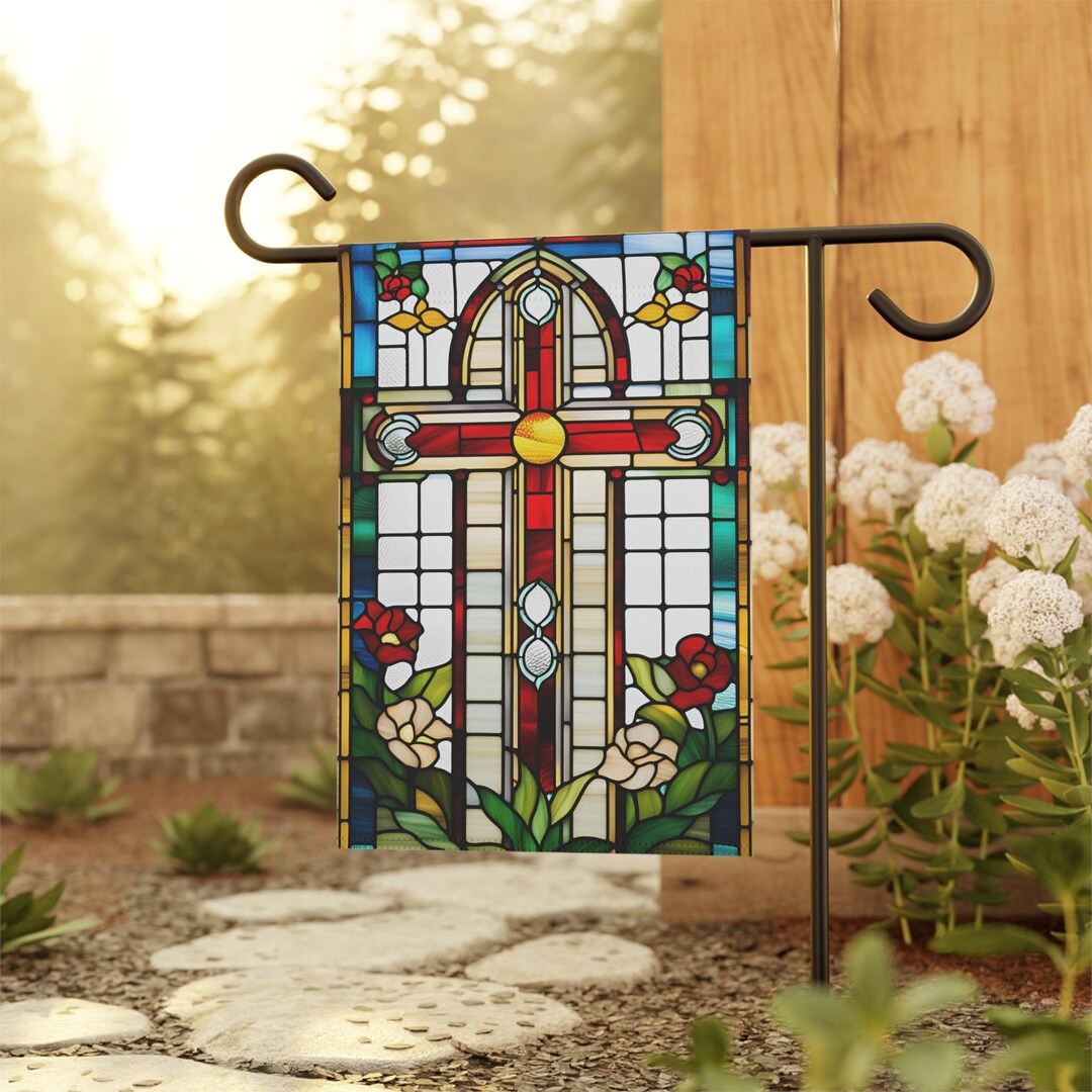 Stained Glass Cross Garden Flag: Christian Outdoor Decor - Etsy