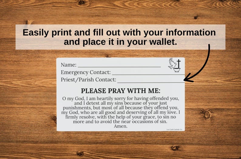 Catholic Emergency Prayer Card: Printable Wallet Card (digital Download ...