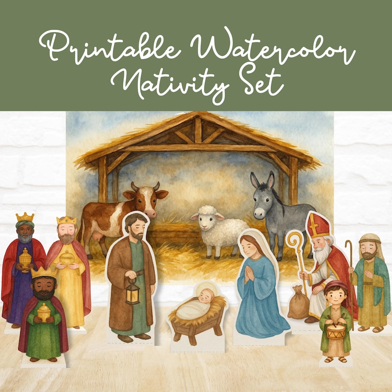 Printable Watercolor Nativity Set: Christmas Paper Doll Playset ...