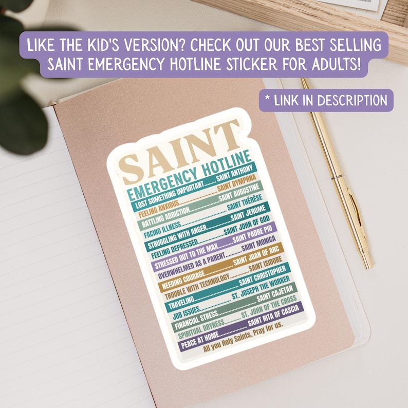 Catholic Kids Saint Emergency Hotline Sticker: Patron Saint Prayer ...