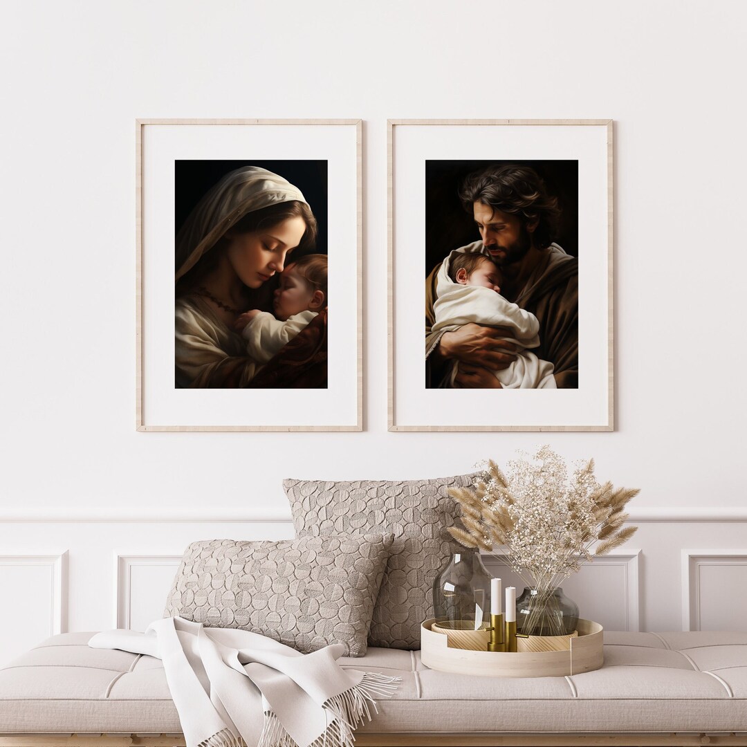 Holy Family Digital Art Set Catholic Christmas Art Blessed Mother and ...