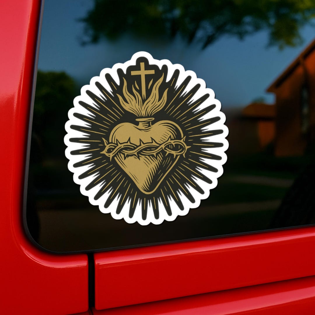 Sacred Heart of Jesus Sticker, Catholic Vinyl Decal, Faith Car Sticker ...