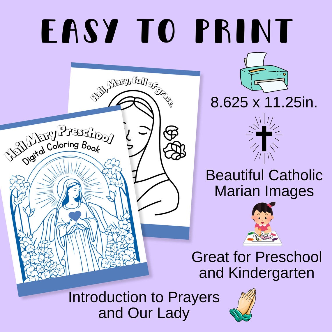 Catholic Preschool Hail Mary Coloring Book: Printable Blessed Mother ...