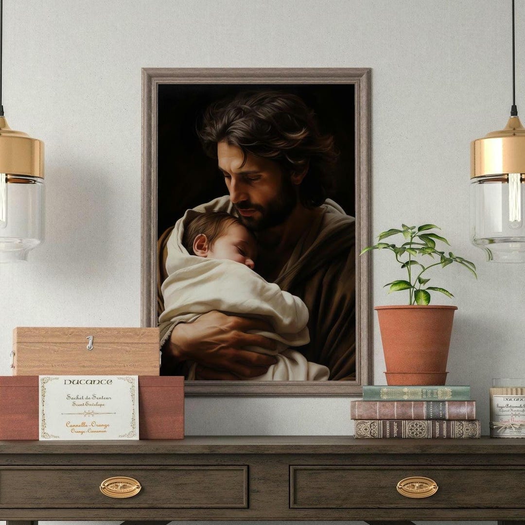 Saint Joseph and Baby Jesus Digital Art Download, Catholic Father's Day ...
