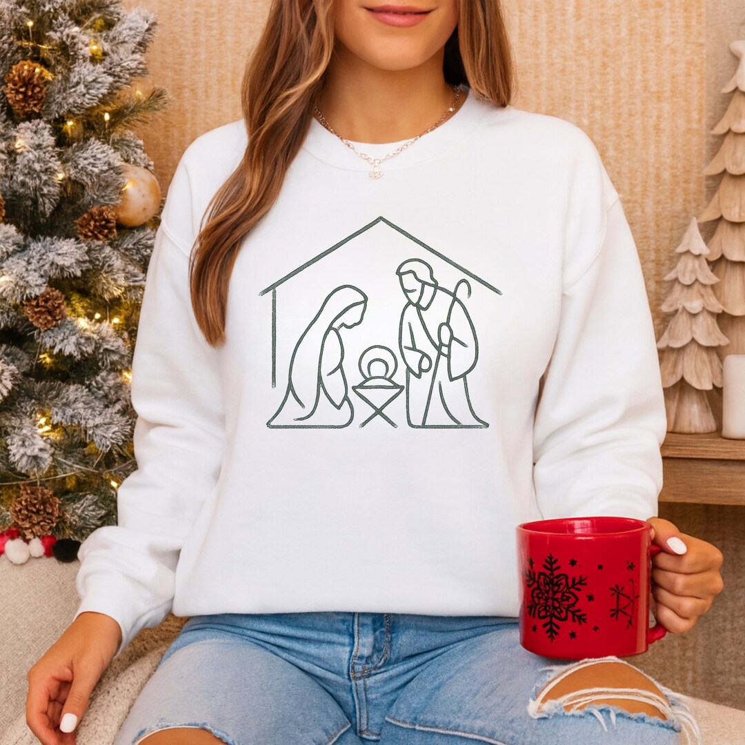 Minimalist Nativity Sweatshirt, Nativity Scene Christmas Sweater ...