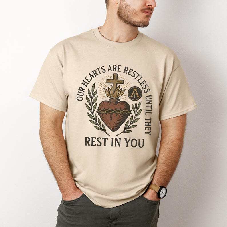 Sacred Heart Shirt for Men, St Augustine Catholic Tee, Traditional ...