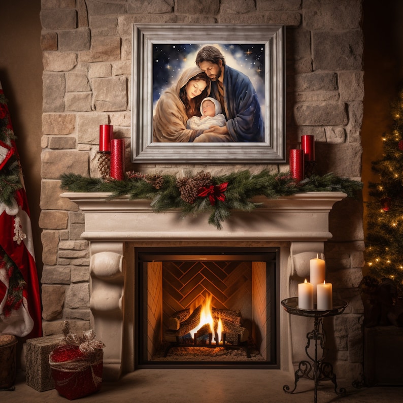 The Holy Family on Christmas Night Christmas Art Catholic Digital Art ...