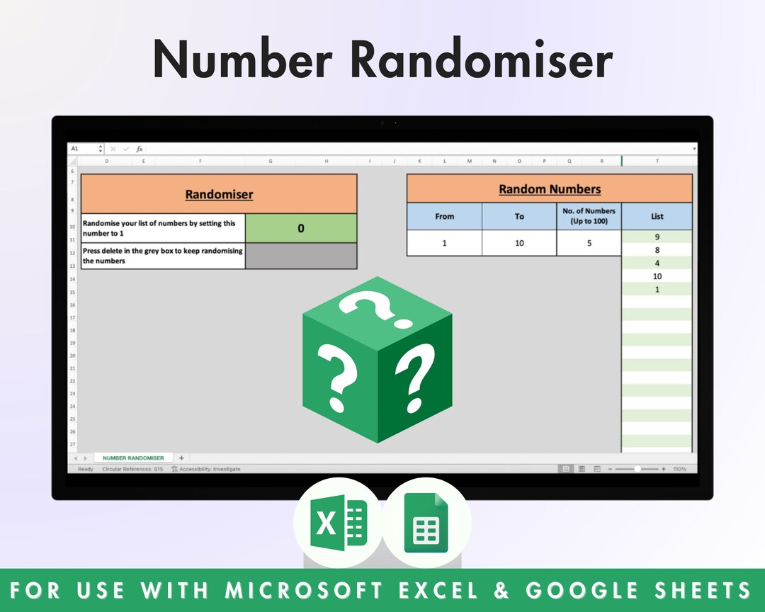Number Randomiser Excel Spreadsheet, Google Sheets Template, Digital, Editable, Custom Random ...