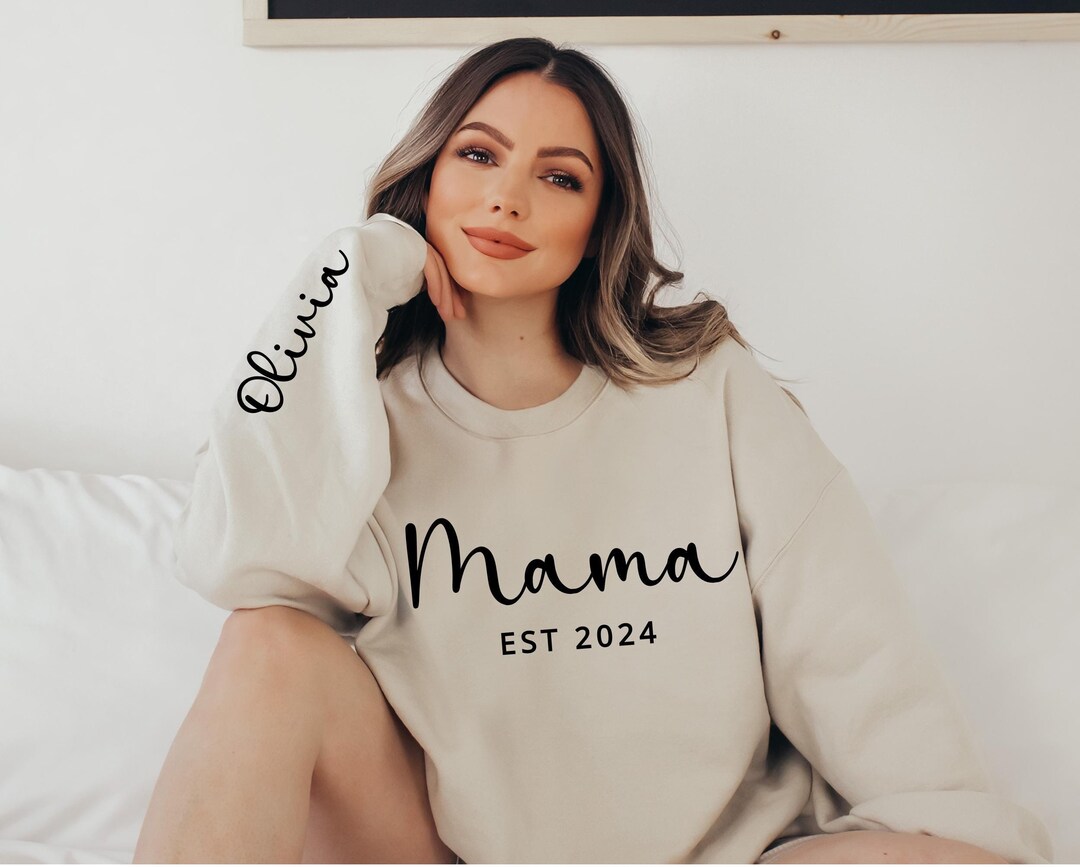 Mama Sweatshirt With Kid Name, Custom Mama Sweater, First Time Mom Gift ...