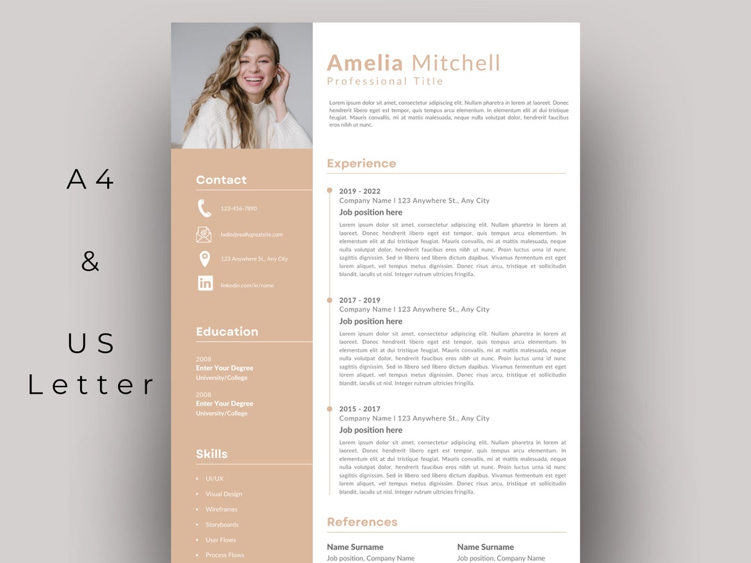Resume Template Canva Beige Modern CV Template Neutral - Etsy