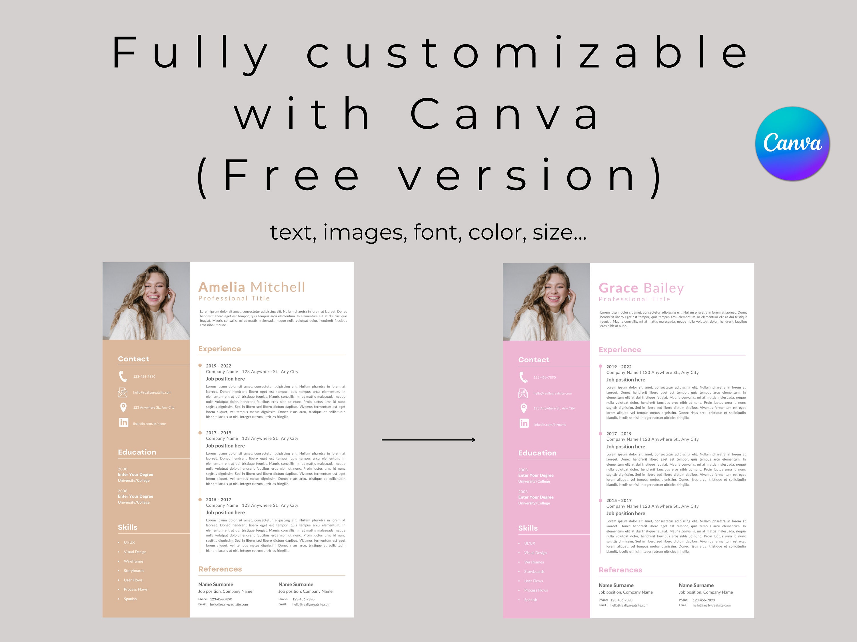 Resume Template Canva Beige Modern CV Template Neutral - Etsy