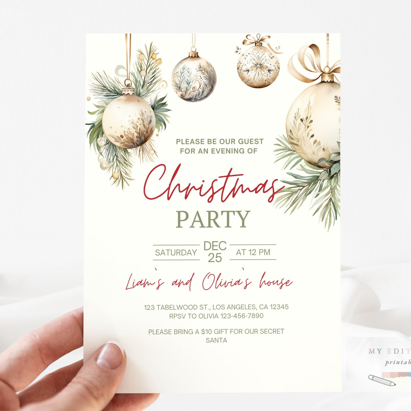 Editable Christmas Party Invitation, Neutral Cozy Holiday Party ...