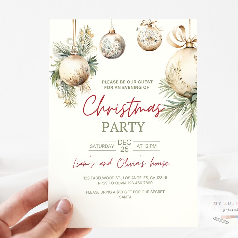 Editable Christmas Party Invitation, Neutral Cozy Holiday Party ...