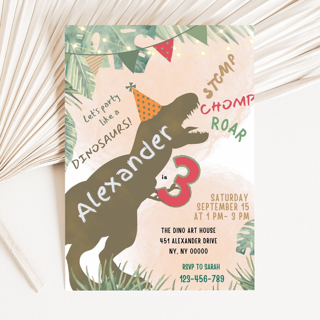 Editable Dinosaur Birthday Invitation Dino 3rd Birthday Party Editable ...
