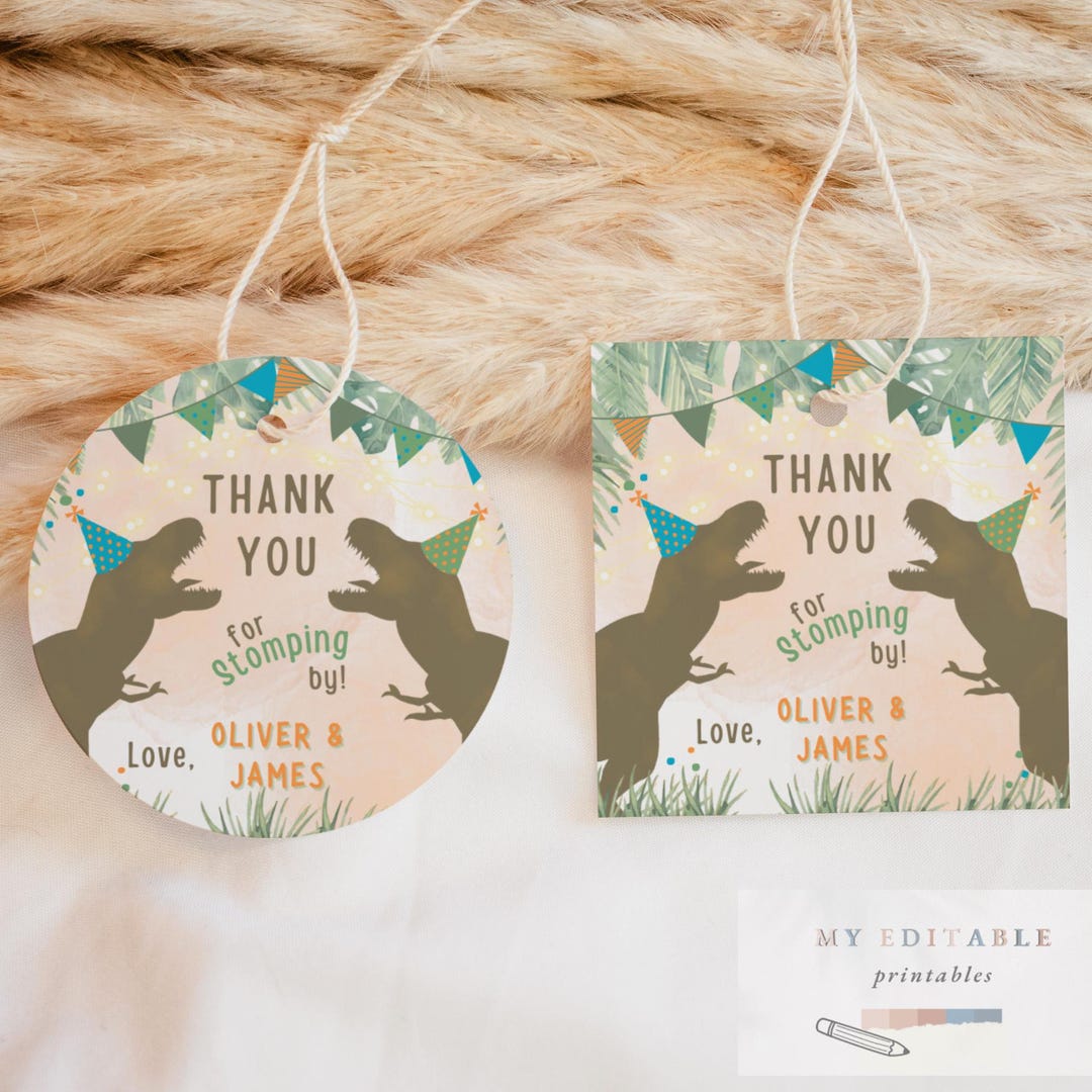 Editable Dinosaur Birthday Favor Tags Sibling Dino Party Gift Tags ...