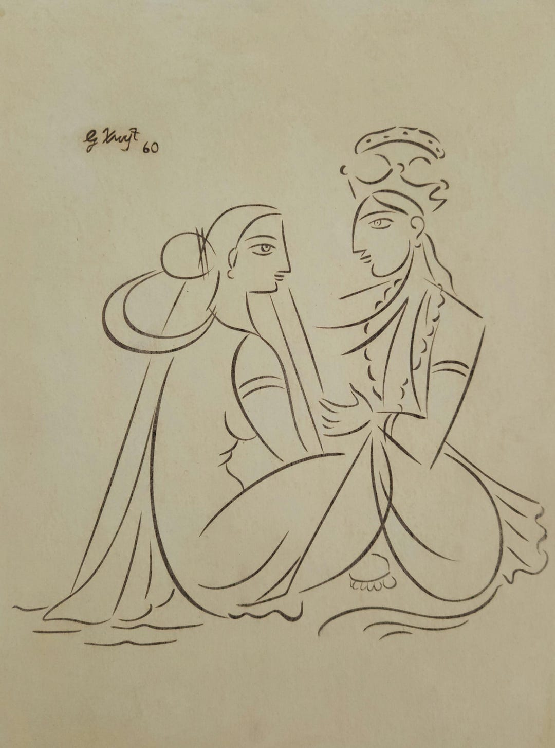 Rare Pastel Drawing on Paper by Prominent Srilankan Artist George Keyt ...