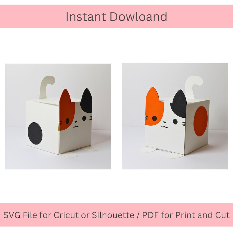Calico Cat Cupcake Box Papercraft (SVG, PDF) - Etsy