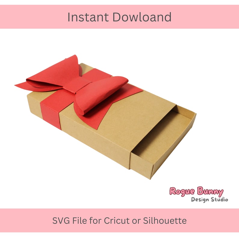 Gift Card Box With Bow SVG / Paper Drawer Box Template/ 3D Cricut SVG ...
