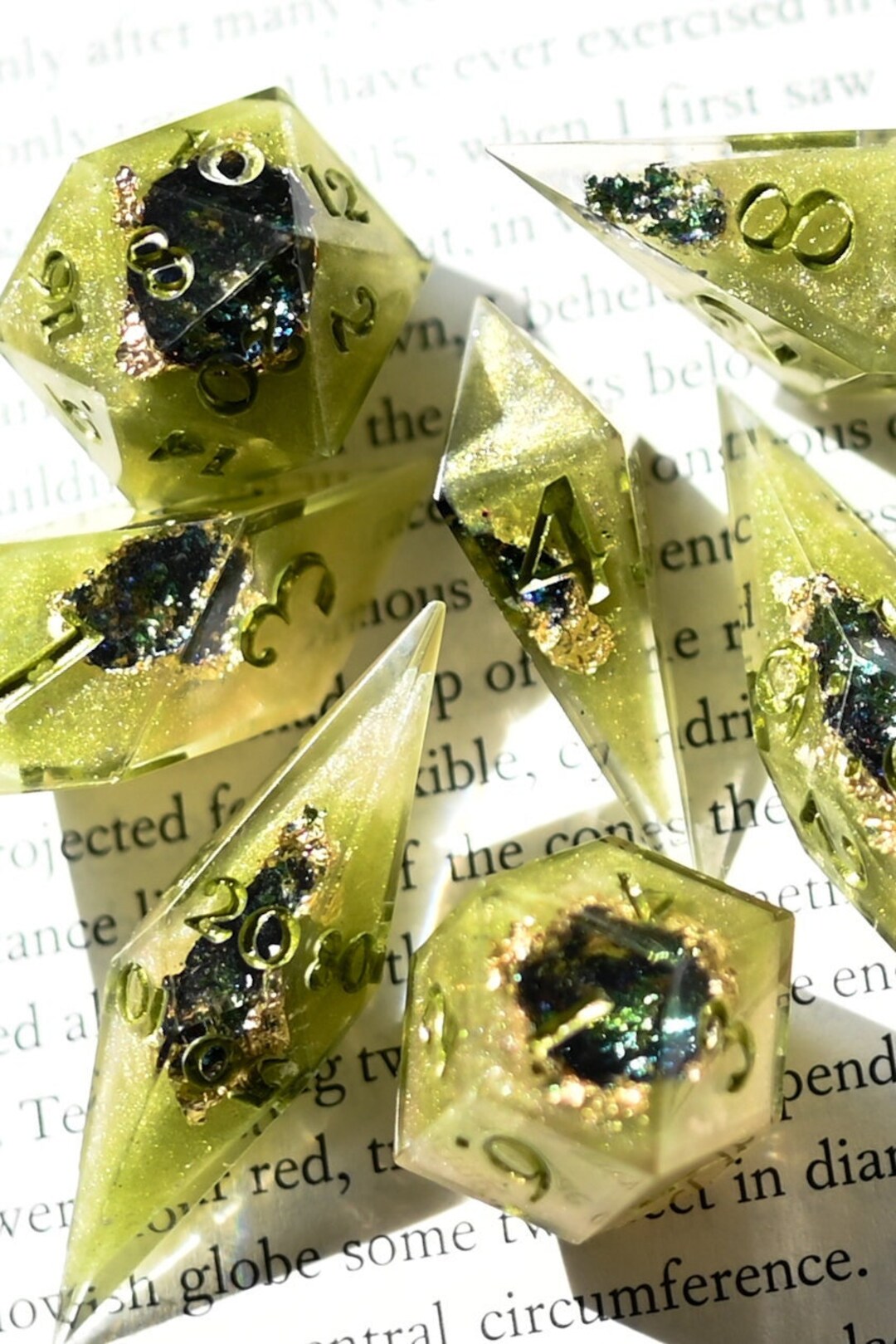 Handmade Dice Set: Golden Green Geode Shard Dice - Etsy
