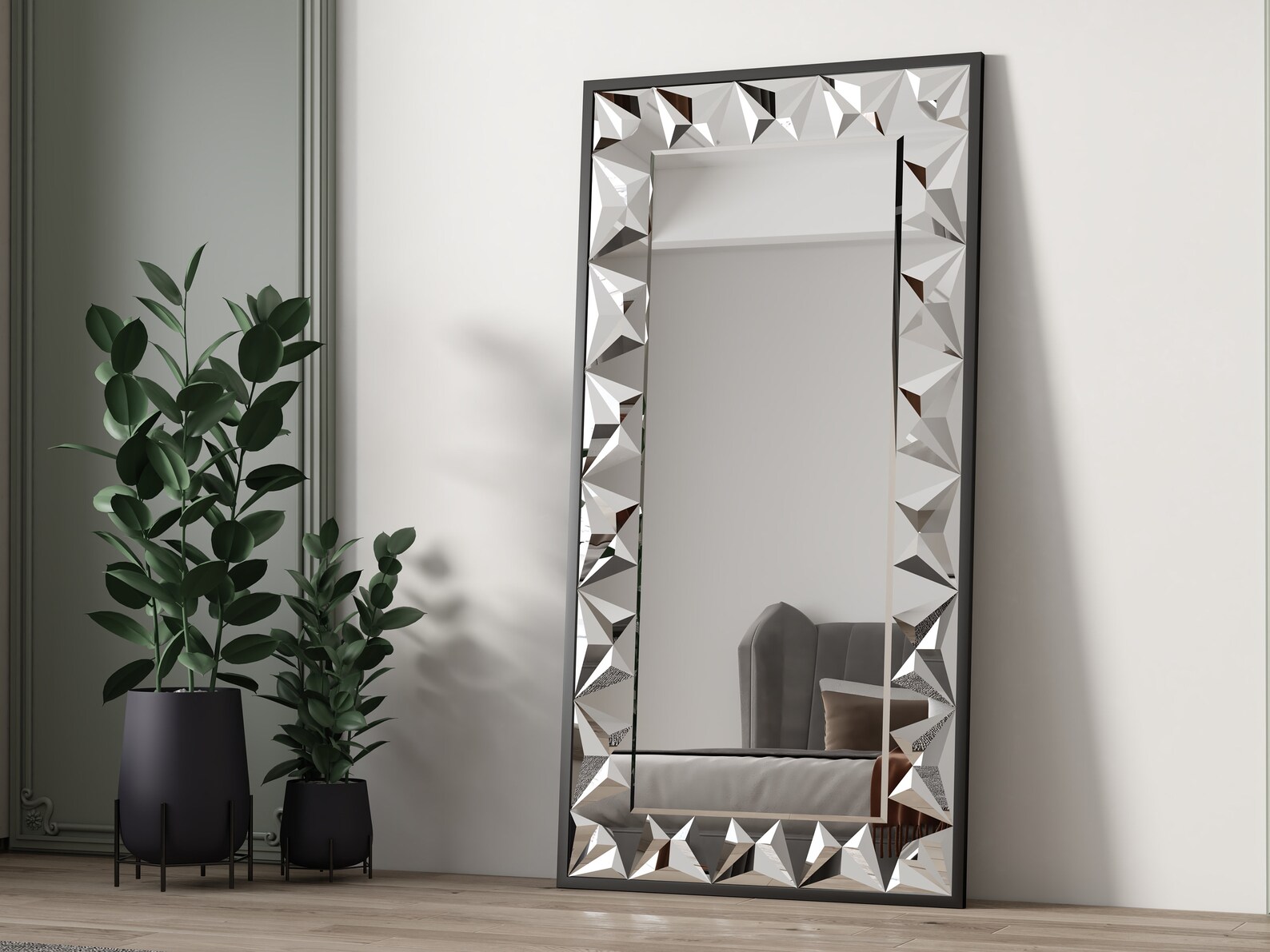 Boho Full Length Floor Mirror for Elegant Homes Bespoke Art Dec, One-of ...
