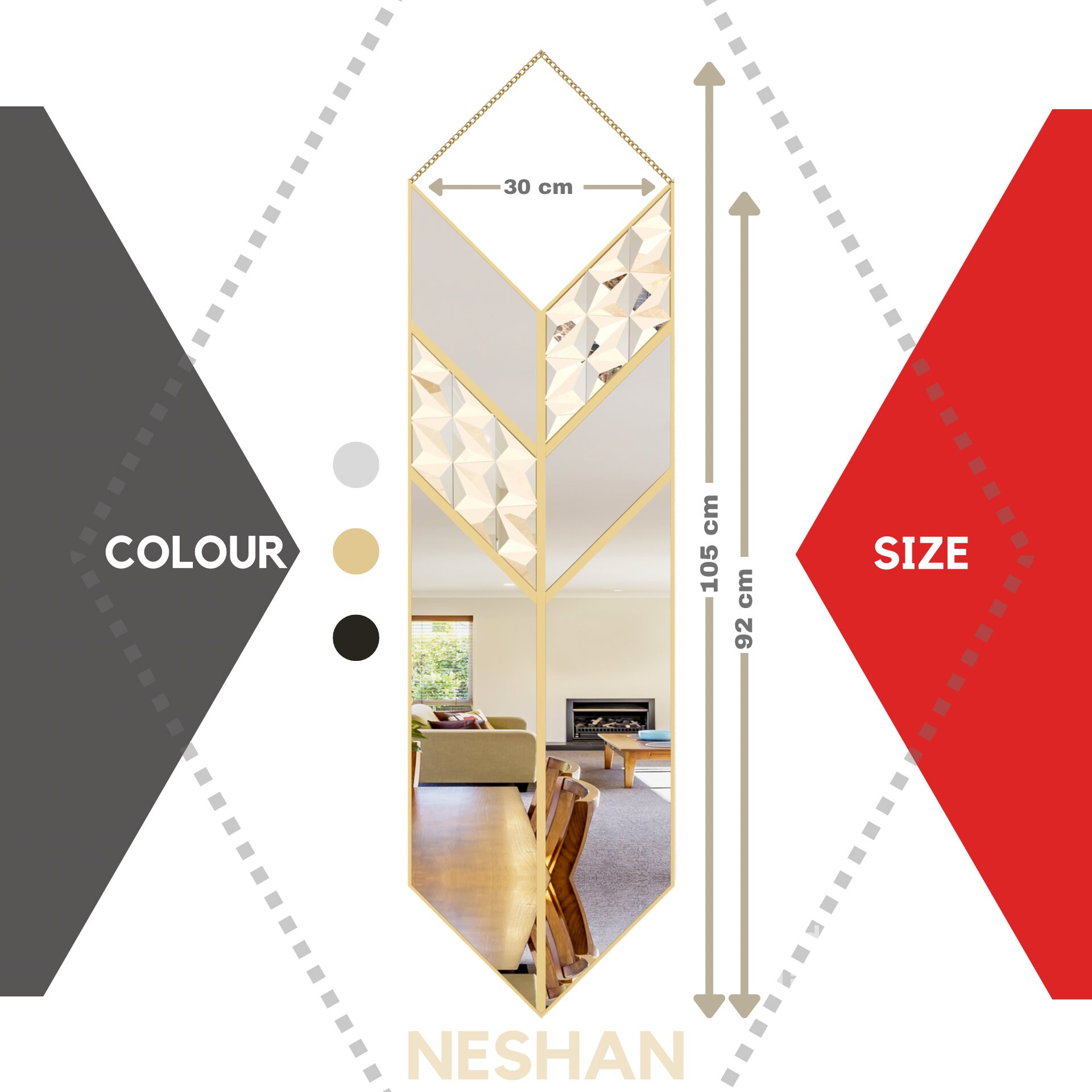 Mirror Wall, Arrow Shape Mirror, Vanity Mirror, Irregular Mirror, Gold ...