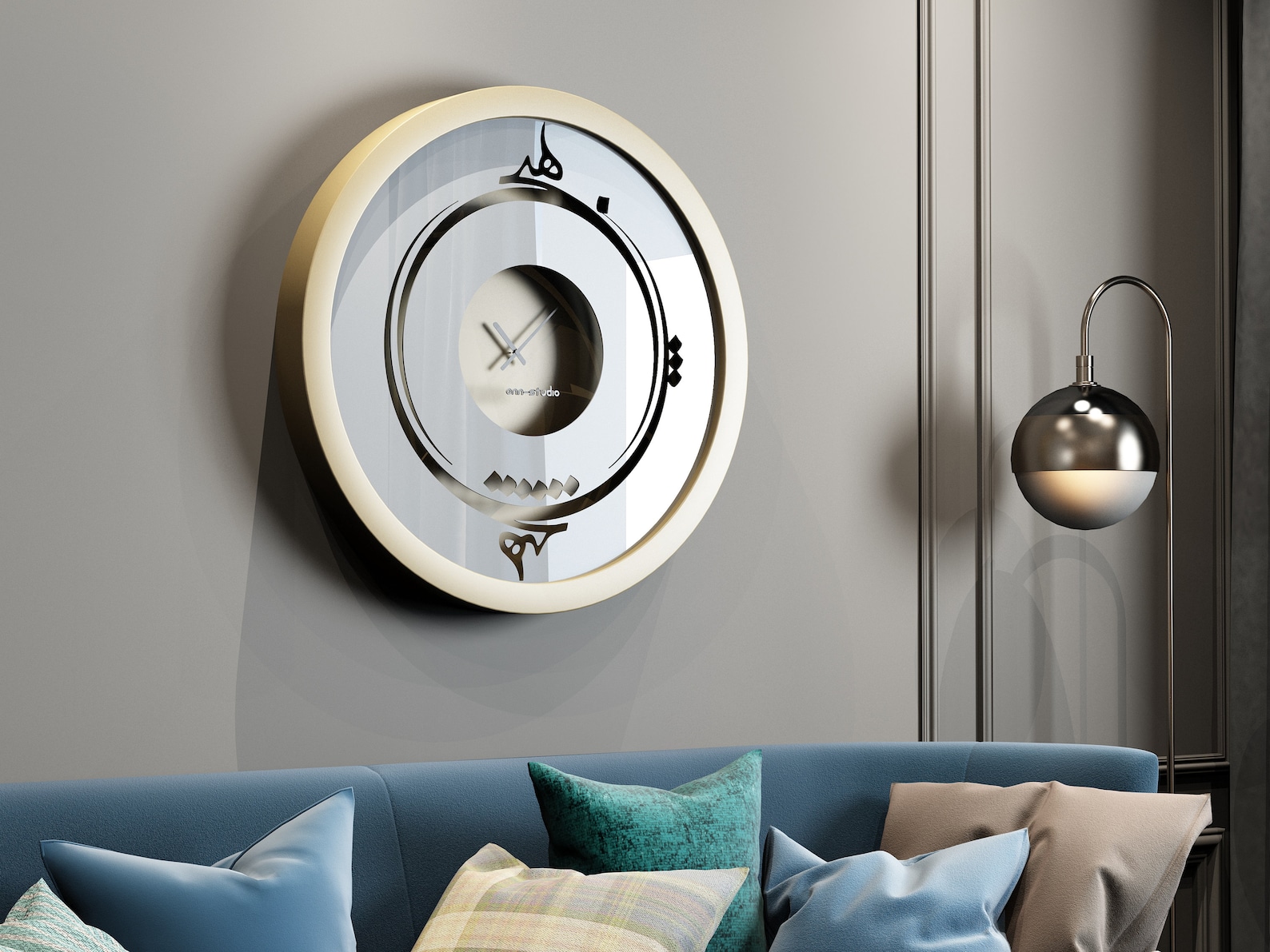 Large Wooden Wall Clock With Unique Persian Arabic Calligraphy Modern ...