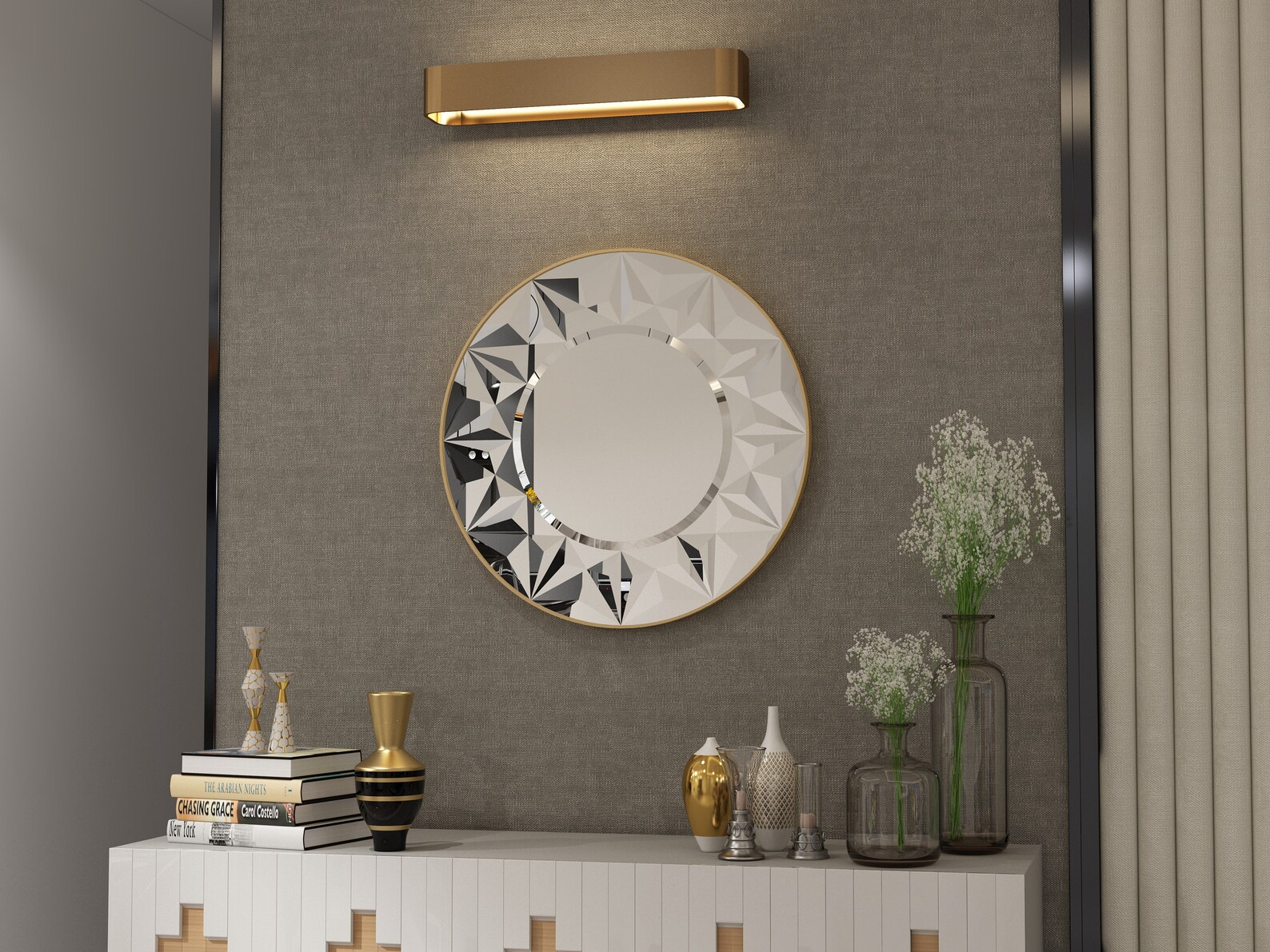 Round Mirror, Large Wall Mirror, Gold Mirror, Vanity Mirror, Art Deco ...