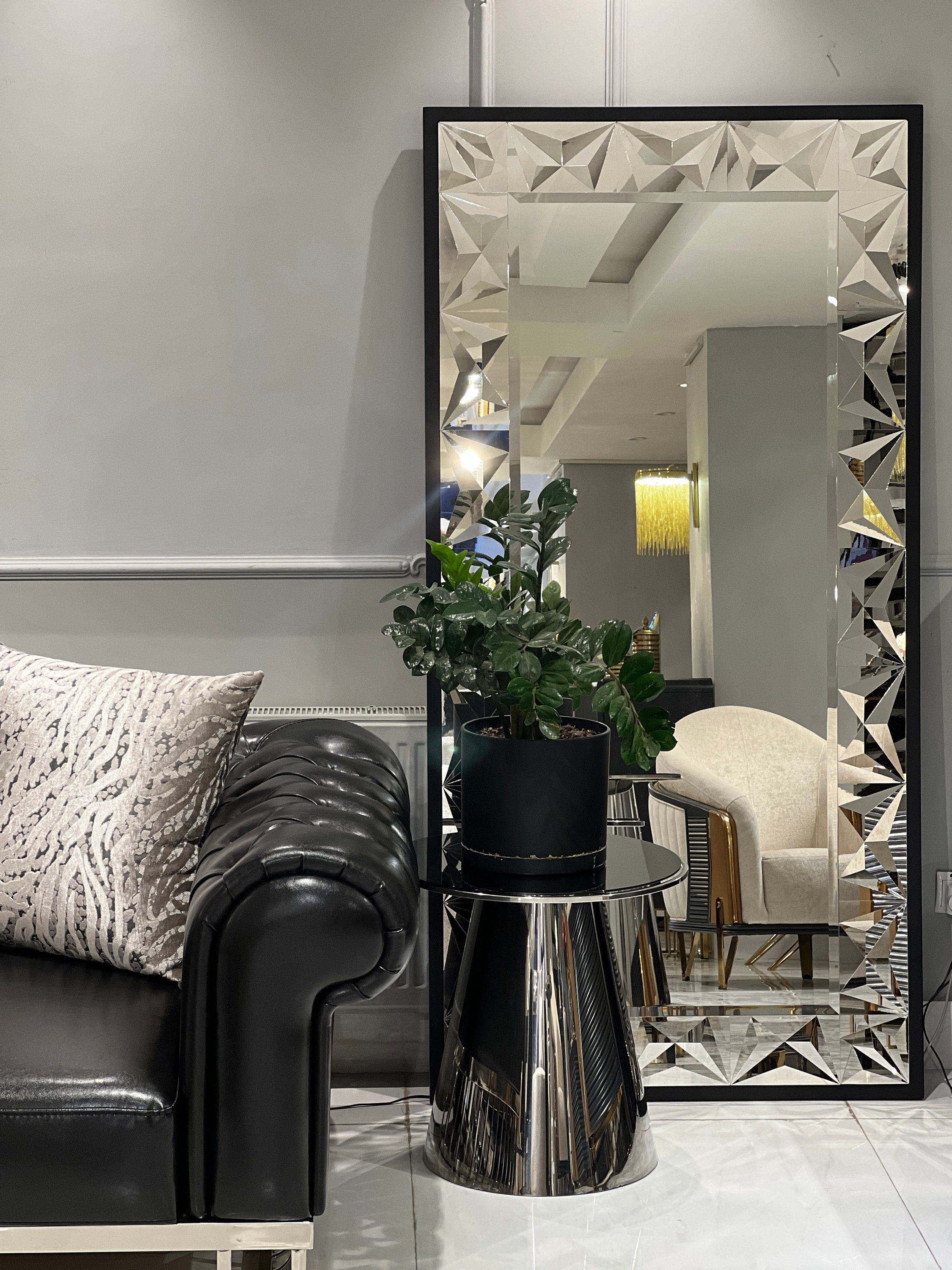 Boho Full Length Floor Mirror for Elegant Homes Bespoke Art Dec, One-of ...